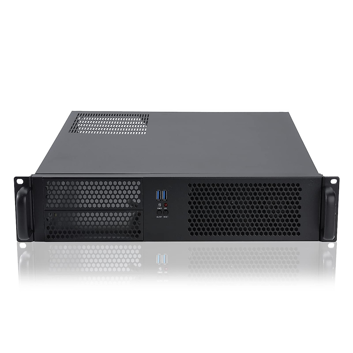 RackChoice 2U Micro ATX Compact Rackmount 2 x 5.25 Chassis Support ATX PS2 PSU with 120mm Fan on top, USB3.0 with 2.0 Adapter