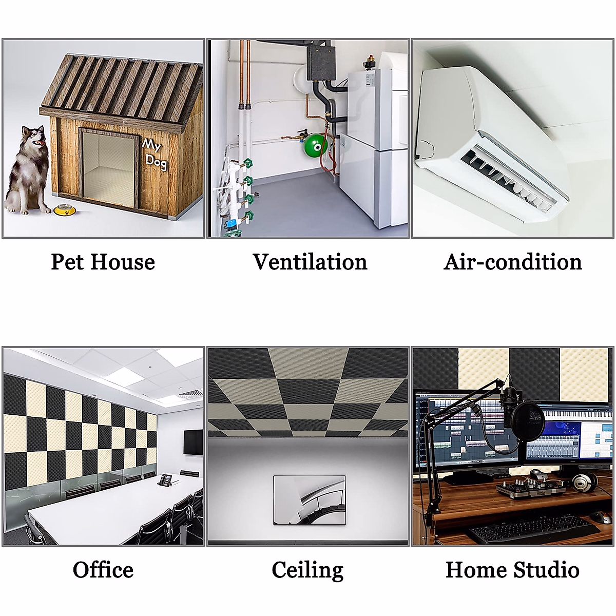 BXI Soundproofing Closed Cell Foam - 2 Pack Self-Adhesive 16'' X 12'' X 1.8'' Thickened Egg Crate Sound Proof Foam - Acoustic Foam Panels Great for Noise & Thermal Insulation (Black)