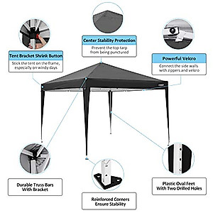 COBIZI 10'x10' Outdoor Canopy Tent, Beach Pop Up Canopy and Portable Gazebo Party Commercial Instant Shelter Tent Waterproof Canopies with 4 Sidewalls & Carrying Bag,Black
