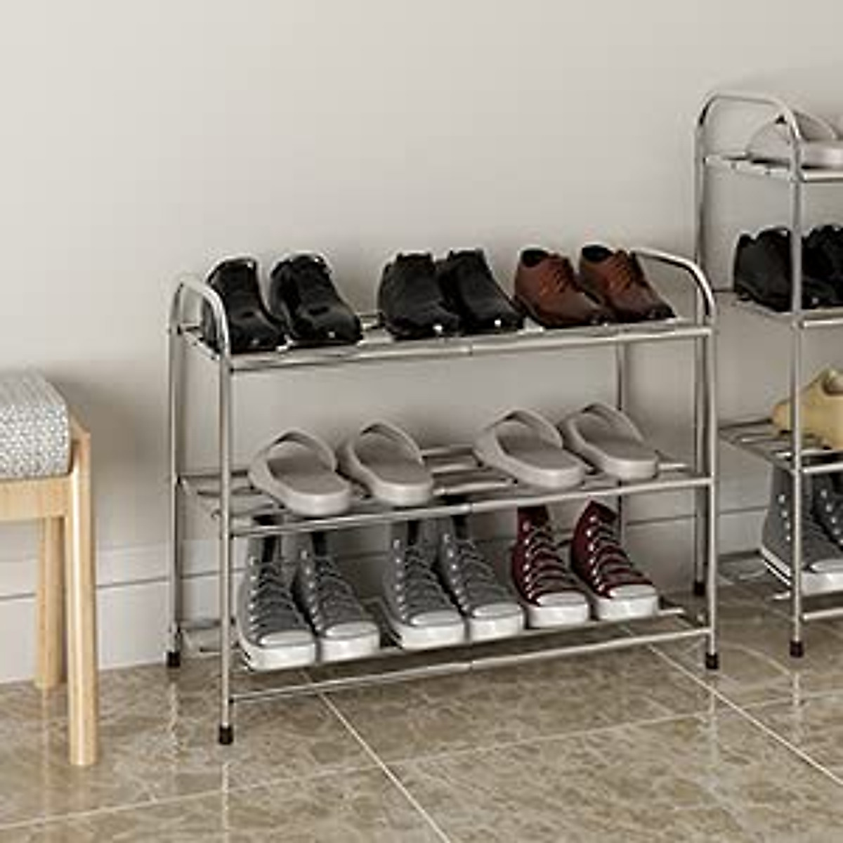 AISPUTIN 3 Tier Shoe Rack, Stainless Steel Shoe Racks for Closets, 9-11 Pairs Shoes Organizer, Boot and Sneaker Shelves for Entryway,25.59" W x 9.44" D x21.25 H. (65L x 24W x 54H cm)