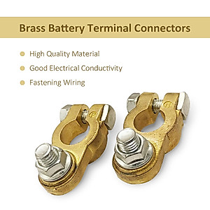 Yonput Pack-2 Brass Battery Terminal Connectors, Quick Release Disconnect Car Battery Terminal, Car Battery Terminal Connectors Kit for Marine Car Boat RV Vehicles, Positive and Negative (Gold)