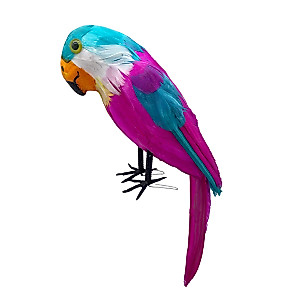 LWINGFLYER 1pcs 14.5" Pink Fake Parrots Artificial Birds Lifelike Feathered Birds for Home Garden Party Crafts Decoration