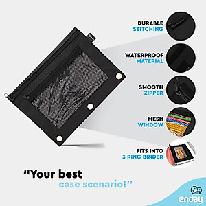 Enday Large Pencil Pouch for 3 Ring Binder Black, Mesh Zipper Pencil Case, Pen Bag/Pen Case, Small Cosmetic bag, Storage Container, Also Available in Pink, Purple, Green, Blue, Red, Grey, 1 Pc