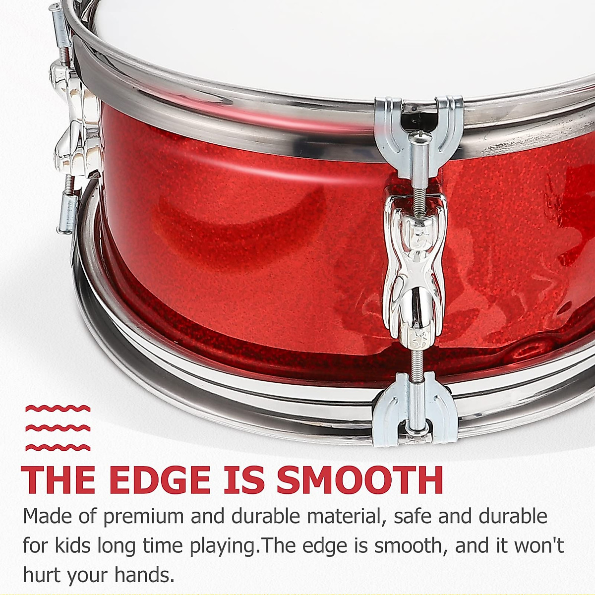 Generic Kid Hand Drum 11 Inch Marching Snare Drum Set Children Snare Drum Performance Drum with Adjustable Strap Wooden DrumSticks Gloves, Bright Red Wood Drum Toy Set