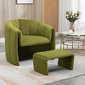 NIOIIKIT Modern Accent Chair with Ottoman, Velvet Upholstered Tufted Leisure Armchair, Single Sofa Reading Chair for Living Room, Bedroom, Office, Lounge (Olive Green)