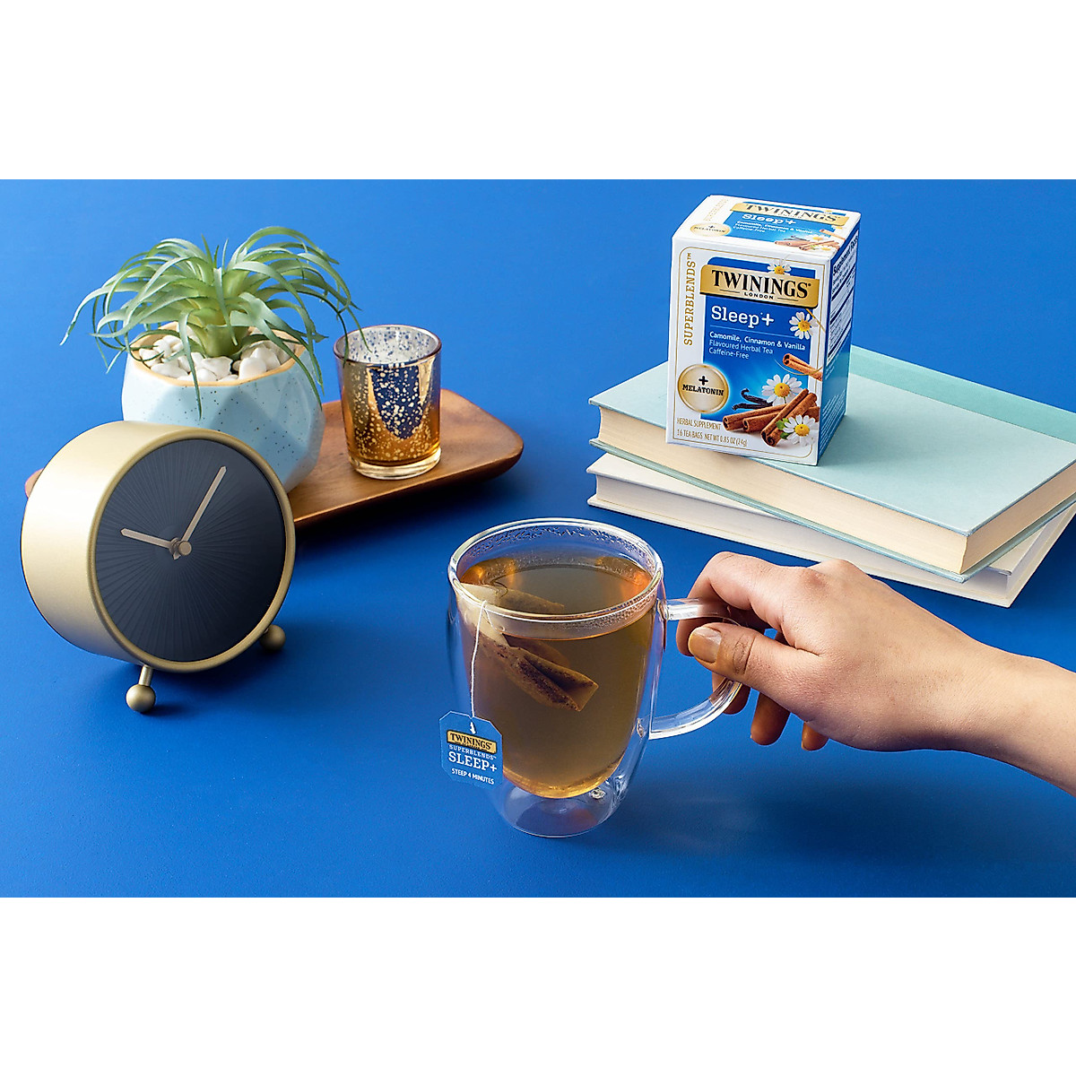 Twinings Superblends Sleep + Melatonin, Camomile, Cinnamon & Vanilla Flavoured Herbal Tea, Caffeine-Free 16 Count (Pack of 6)