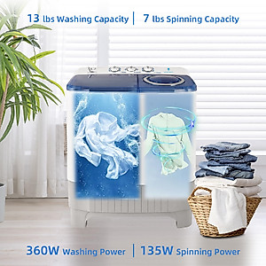JANREAY XPB60-9SVA-D Portable Washing Machine 20lbs Twin Tub Washer(13lbs) & Spinner(7lbs), Compact Laundry for RV, Apartments and Dorms White