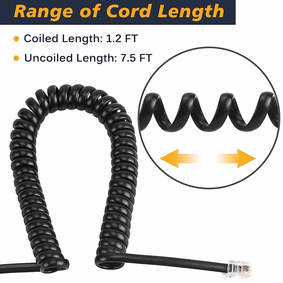 YIENFBEV Telephone Handset Cord Detangler 1 Set, 1 Pack 360 Degree Rotating/Anti-Tangle Landline Cable and 1 Pack Telephone Handset Cord 7.5 Foot Uncoiled (1.2 Foot Coiled)