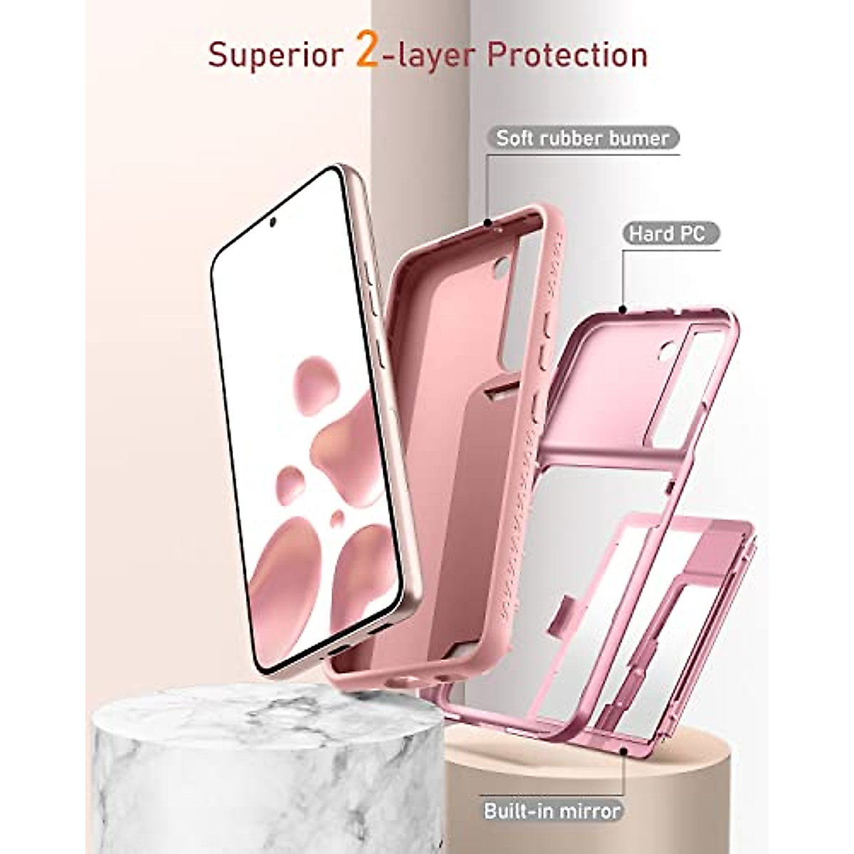 WeLoveCase Samsung Galaxy S22 Case Wallet Case with Credit Card Holder & Hidden Mirror, All-Round Protection Shockproof Phone Cover Designed for Samsung Galaxy S22 5G, 6.1 inch Rose Gold