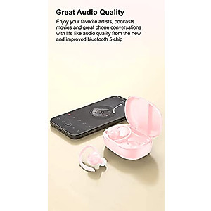 eDealz Fully Wireless Bluetooth 5.0 Rechargeable Active Sports Earbud Headphones w Smart LCD Display 48h USB C Power Charging Case Microphone Surround Stereo Bass and Passive Noise Cancelling (Pink)