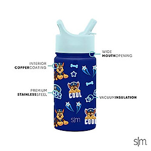 Simple Modern Paw Patrol Kids Water Bottle with Straw Insulated Stainless Steel Toddler Cup for Boys, Girls, School | Summit Collection | 10oz, Chase on the Case
