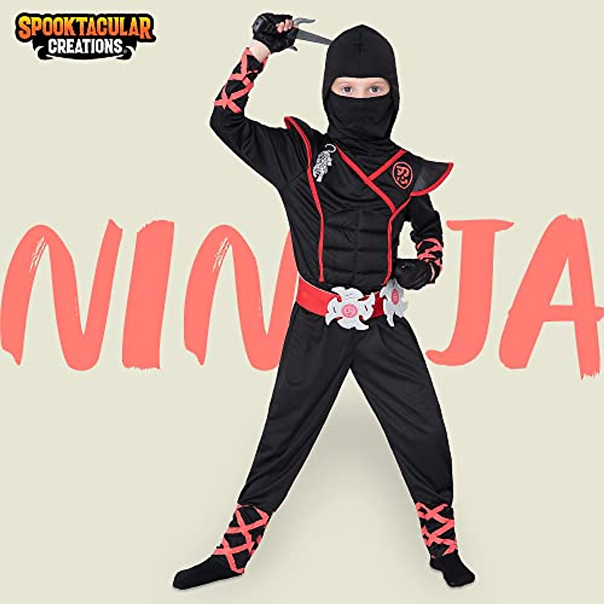 Spooktacular Creations Halloween Ninja Costume, Black Ninja Costume Kids, Ninja Accessories Costume Set, Ninja Suit, Halloween Costumes for Boys DressUp and RolePaly Party (Small (5-7 yrs))