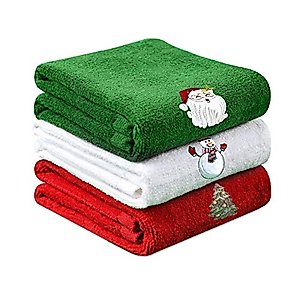 Armyte Christmas Hand Towels, 100% Cotton Bathroom Kitchen Washcloths, Wash Basin Towels 12 x 18, Christmas Holiday, Dish Towels for Drying, Cleaning, Cooking & Baking (3 Set: Red, White, Green)