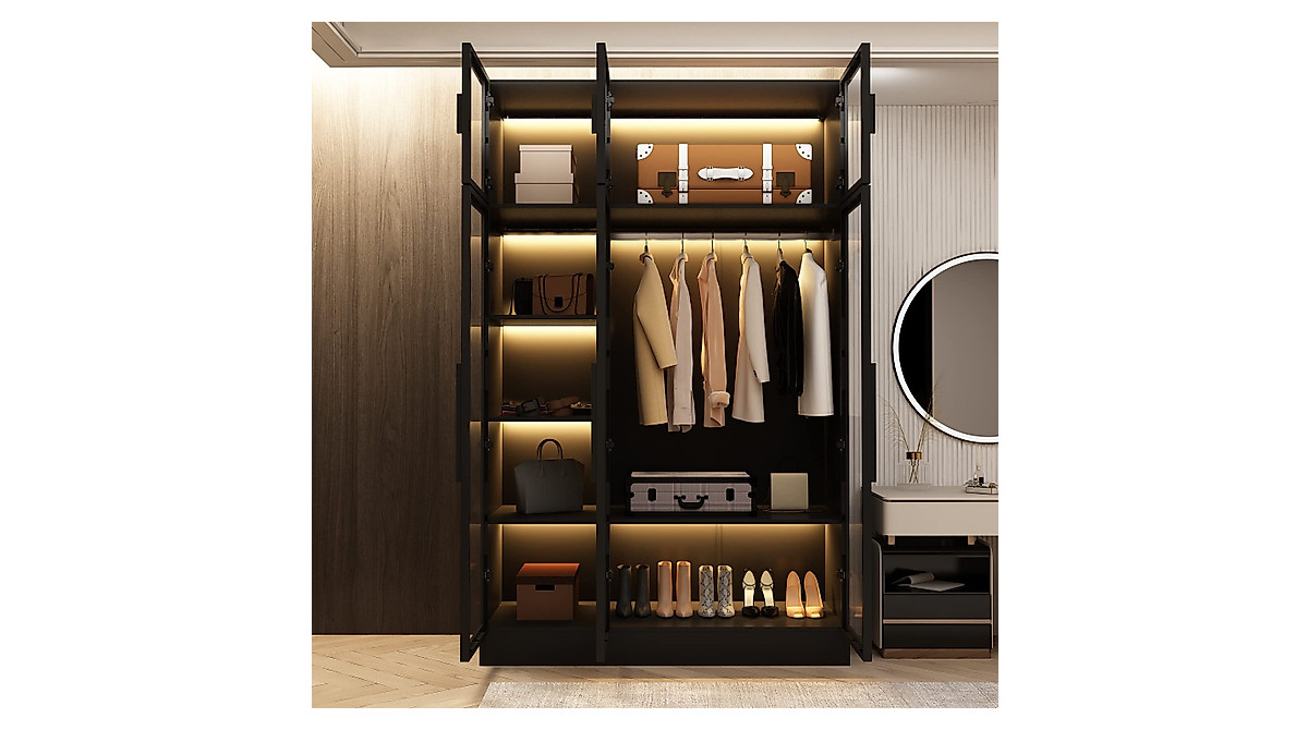 Hitow Wardrobe Cabinet with LED Lights | Large Modern Closet