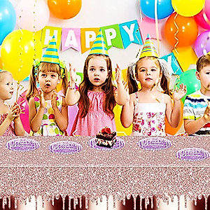 Pink Rose Gold Tablecloths 108x54 Inch Rose Golden Birthday Party Decoration Rose Gold Sequin Printed Plastic Table Cover for Diamond Girls Wedding Valentine's Anniversary Engagement Party Decor(1Pcs)