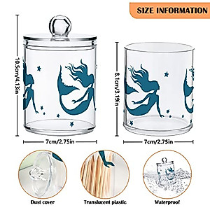 YYZZH Mermaid Star Silhouette On White 4 Pack Qtip Holder Dispenser for Cotton Swab Ball Round Pads Floss 10 Oz Apothecary Jar Set for Bathroom Canister Storage Makeup Organizer