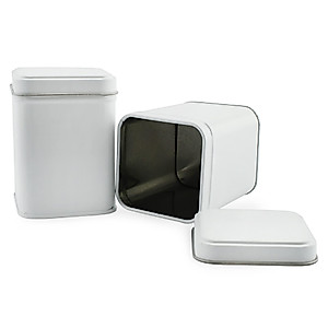 Cornucopia Square White Metal Tins (6-Pack); for Tea, Gift Boxes, and Storage, 3-Inch Tall, 1-Cup Capacity