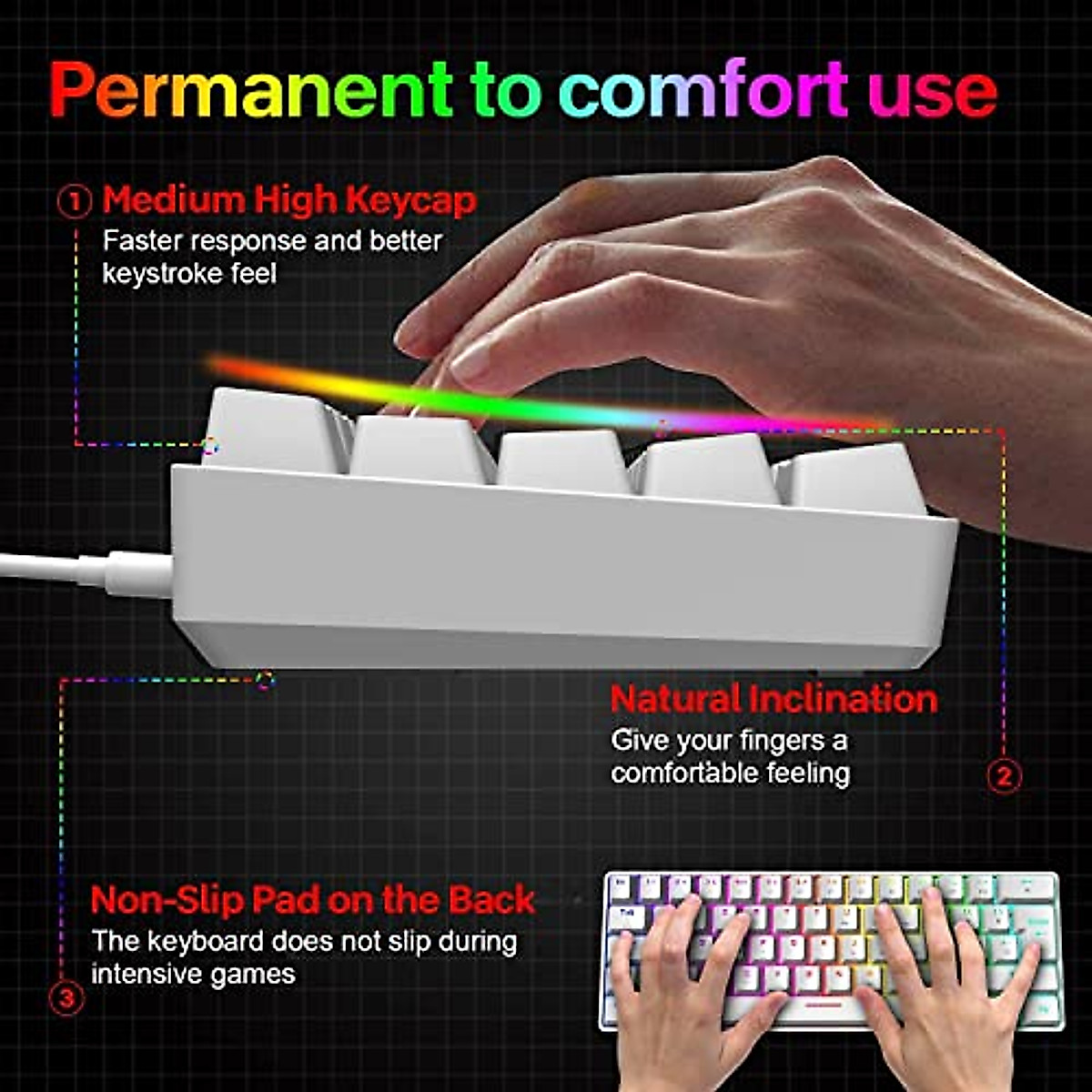 SELORSS ZIYOULANG T60 60% Compact Mechanical Gaming Keyboard RGB Chroma Type C Ergonomic Mini Keyboard UK Layout 12000DPI Gaming Mouse Honeycomb Shell for PC/PS4/PS5/Xbox(Red Switch)