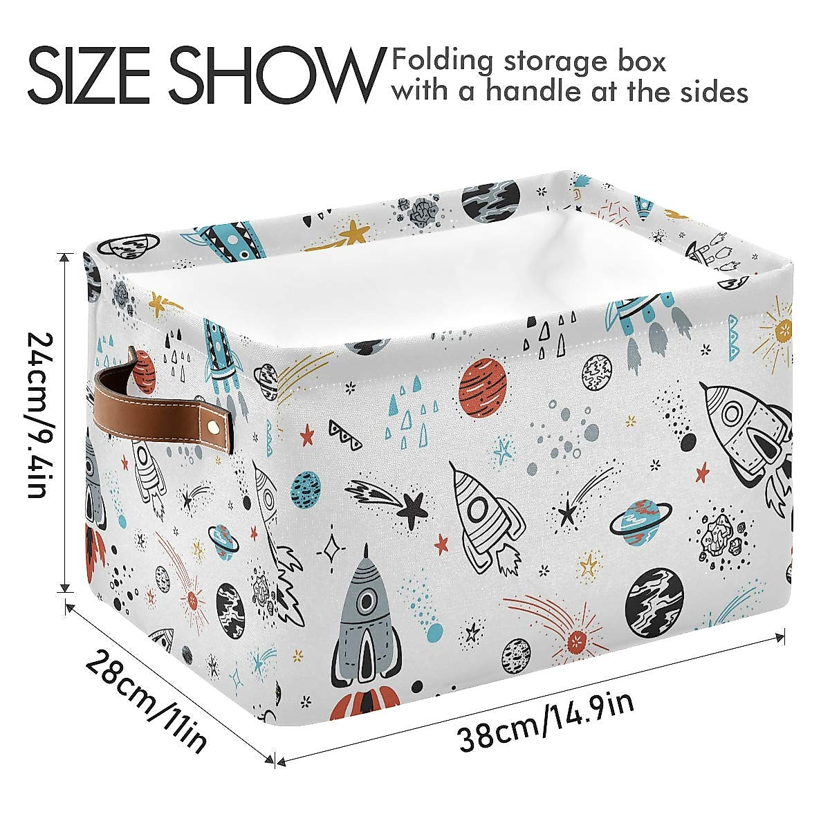 Storage Basket Cube Large Collapsible Toys Storage Box Bin Laundry Organizer for Closet Shelf Nursery Kids Bedroom,15x11x9.5 in (2 pack, Space Rocket Planet)
