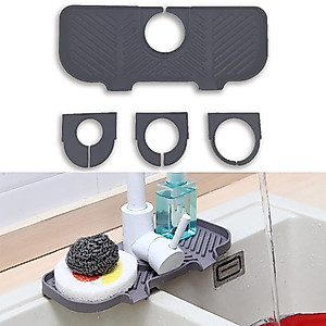 Rictine Silicone Faucet Mat for Kitchen & Bathroom Sink, 3 Pore Size Silicone Faucet Mat, Dish Soap Sponge Holder for Kitchen Sink Accessories, Drying Mat for Kitchen Counter Sink Splash Guard (Grey)