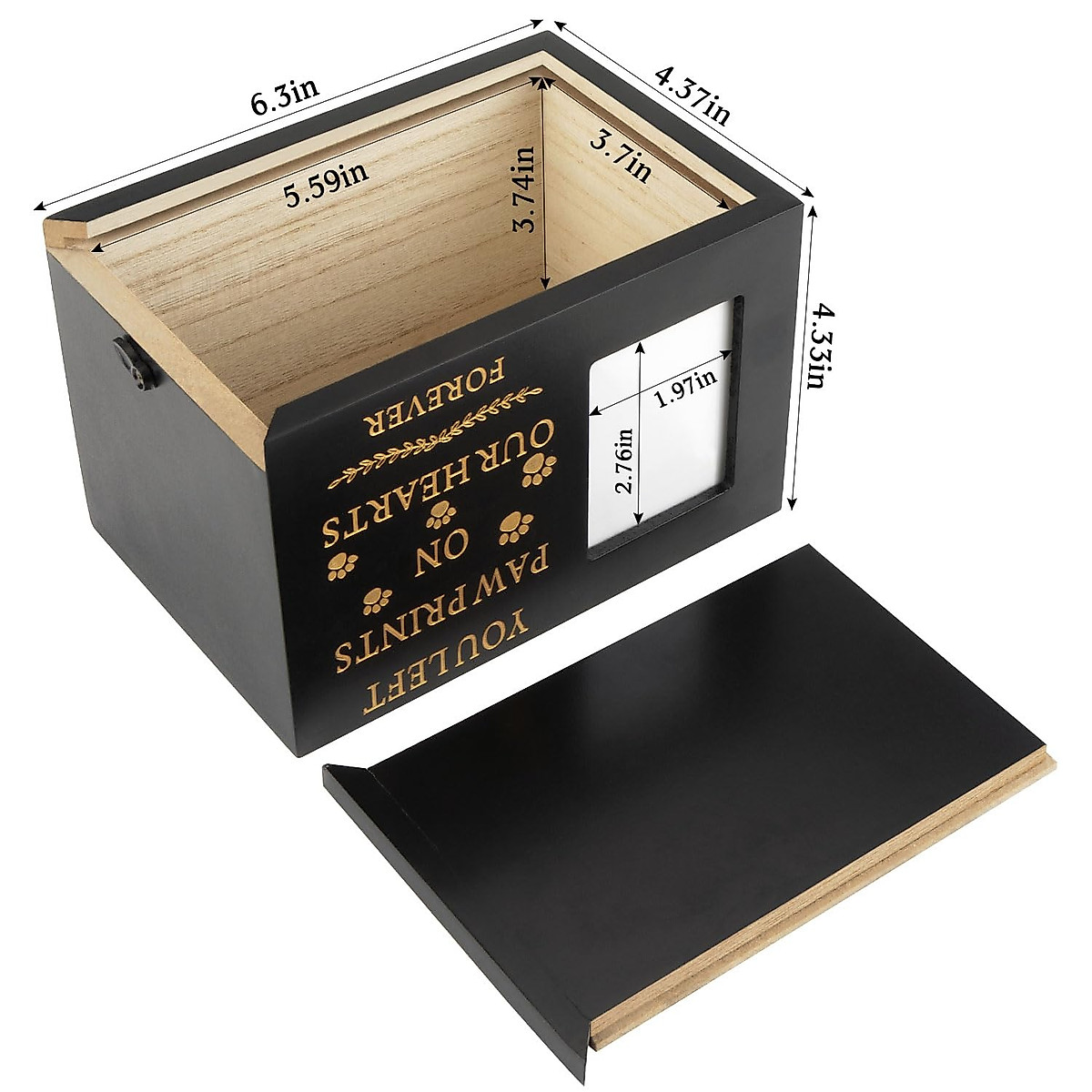 Pet Urns for Dog or Cat Ashes, Wooden Pet Memorial Urns with Photo Frame, Pet Cremation Urns Keepsake Memory Box with Black Flannel as Lining, Loss Pet Memorial Remembrance Gift (Black)