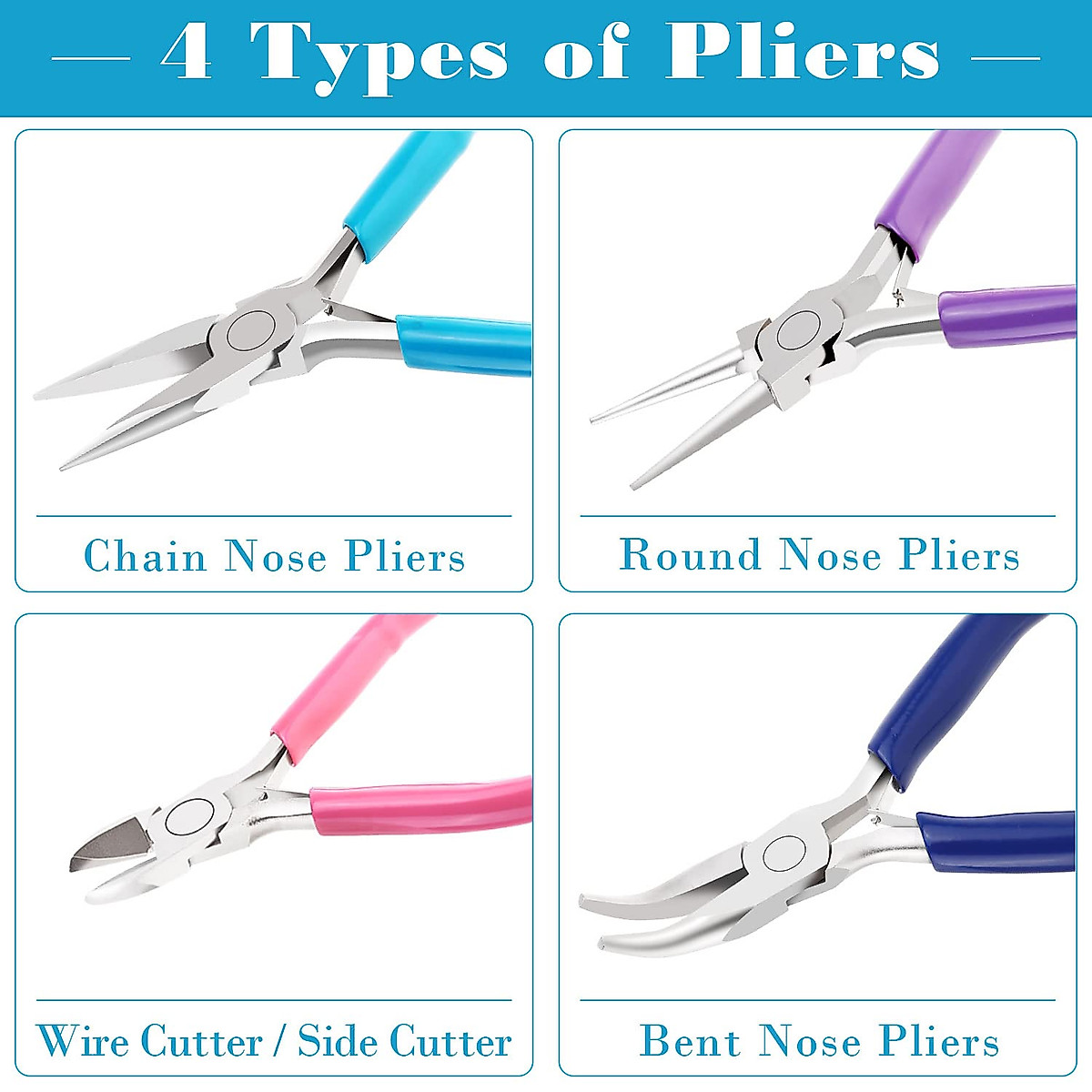 Jewelry Pliers, Shynek 4pcs Jewelry Making Tools Kit with Needle Nose Pliers/Chain Nose Pliers, Round Nose Pliers, Wire Cutters and Bent Nose Pliers for Crafts, Wire Wrapping, Jewelry Making Supplies