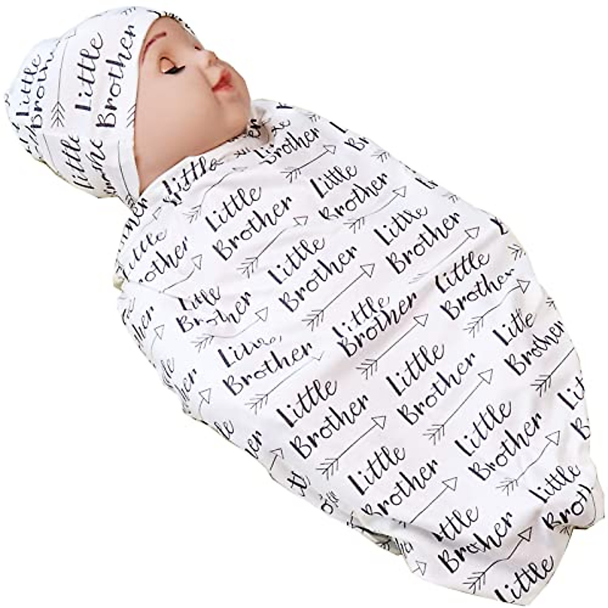 Newborn Swaddle Blanket with Beanie Set,Soft Stretchy Blanket for 0-3 Months Baby Boys and Girls (Brother)