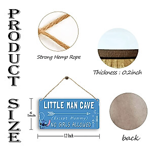 Baby Boy Nursery Room Decor For Boys Kids Bedroom Door Signs Blue Toddler Room Stitch Wall Decor Cute Little Man Cave Wooden Sign No Girls Allowed Signs 12 X 6 Inch