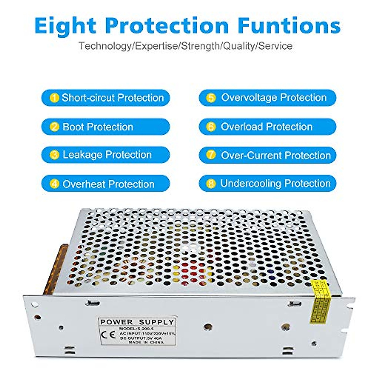 inShareplus 5V 40A 200W, DC Universal Regulated Switching Power Supply, Converter, LED Driver, Transformer, Adapter for LED Strips Pixel Lights, Computer Project