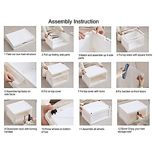 4EVRYAUN 58L Washable Foldable Clear Storage Bins Large Organizer Containers with Lids & Wheels, for Bedding, Toys, Food, White+Yellow