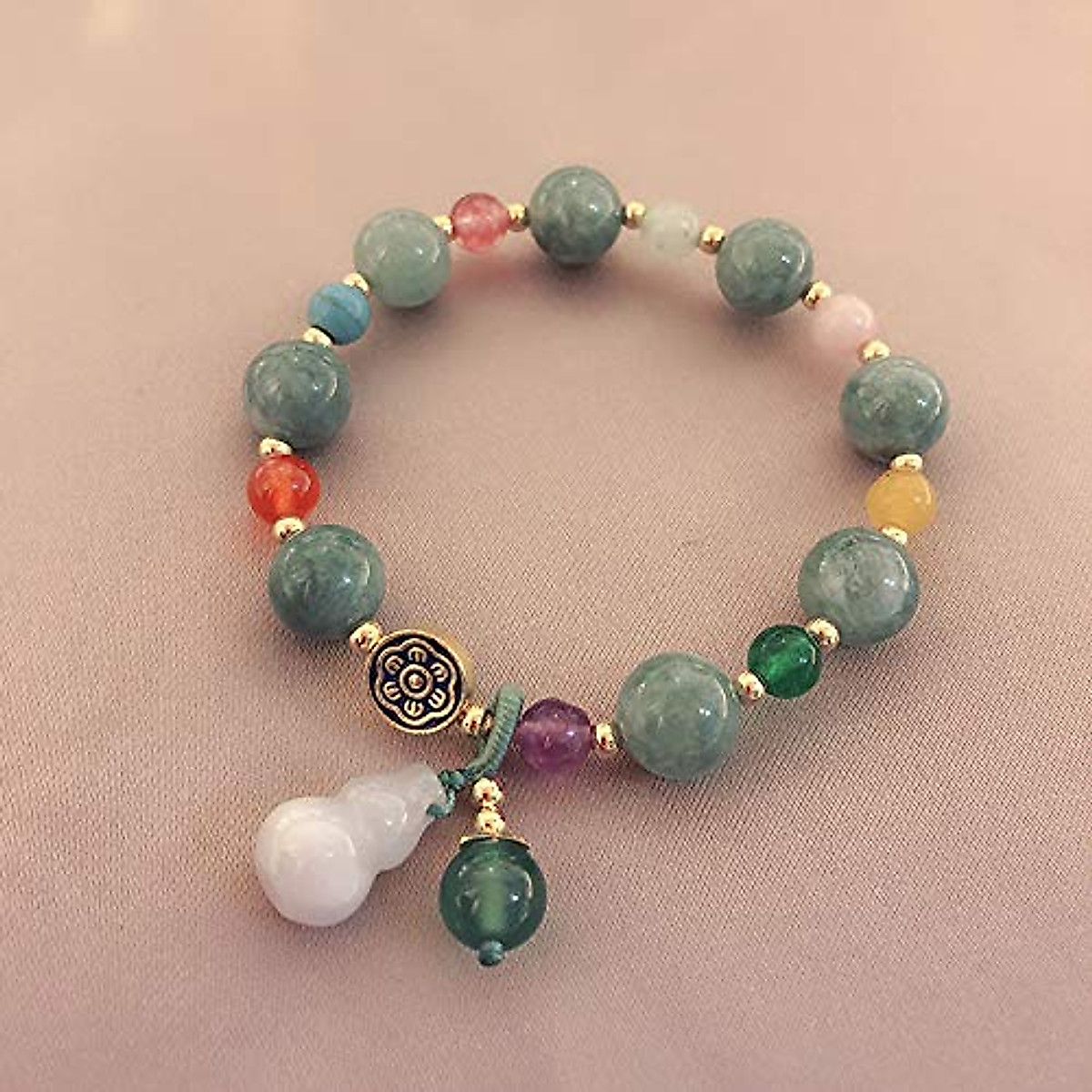 ASGIFT Green Jade Bracelet for Women Natural Quartz 7 Chakra Crystal Beaded Bracelet Elastic Lucky Feng Shui Bracelet Jewelry for Girlfriend Lover