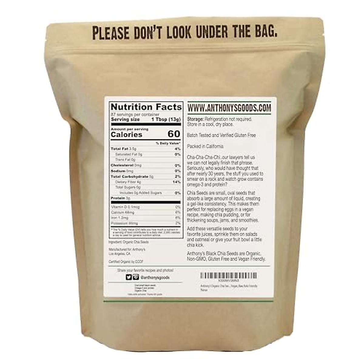 Anthony's Organic Chia Seed, 2.5 lb, Gluten Free, Vegan, Keto Friendly