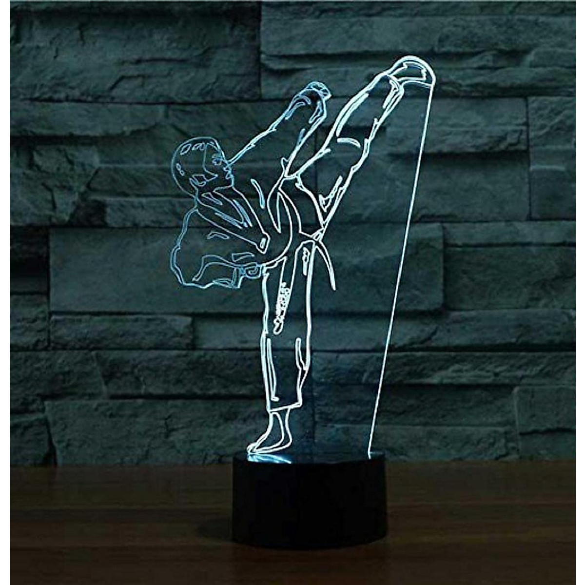 3D Gradient Karate Taekwondo Night Light Remote Control Touch Switch 16 Color Change LED Table Desk Lamp Acrylic Flat ABS Base USB Charger Home Decoration Toy Birthday Xmas Kid Children Gift