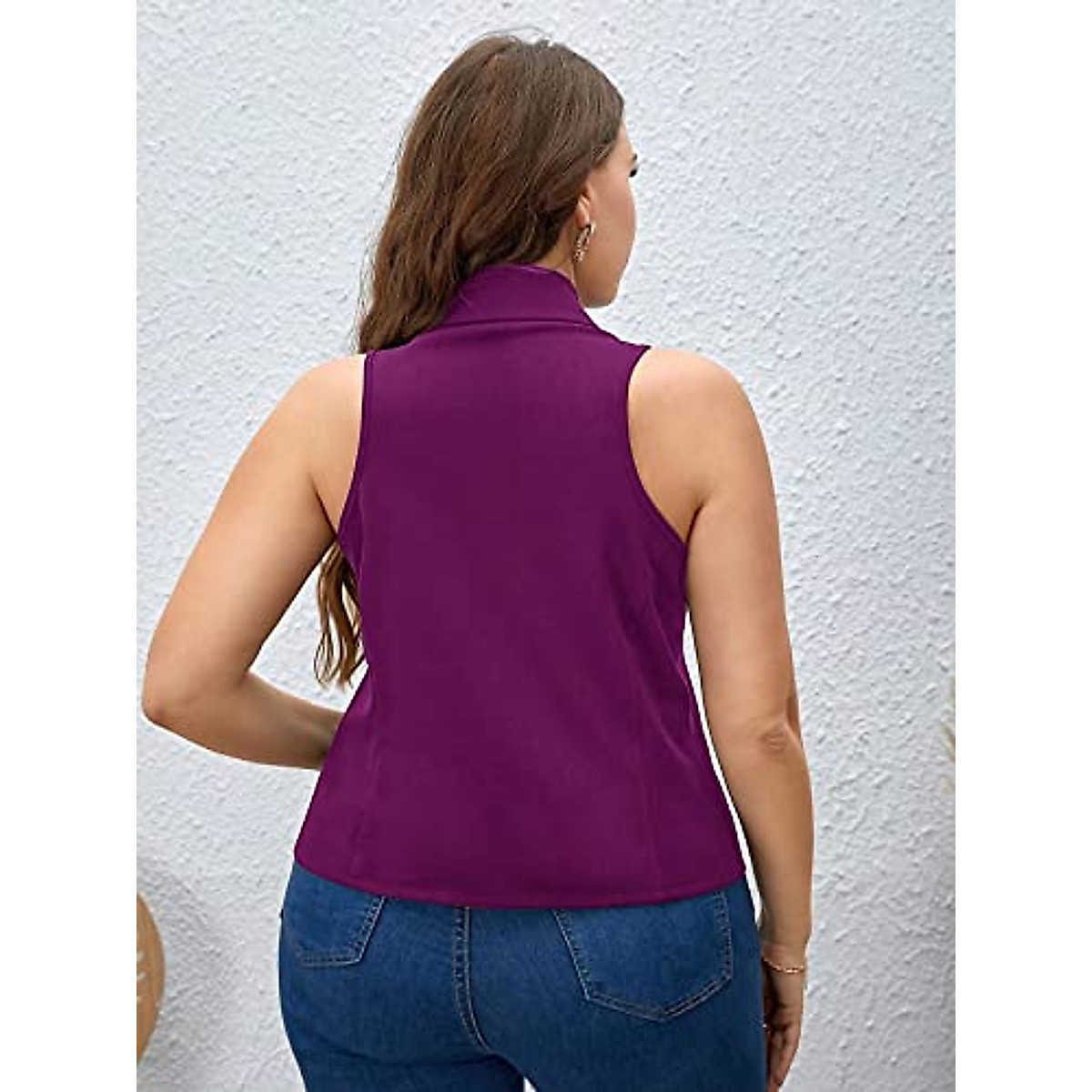Floerns Women's Plus Size Lapel Collar Sleeveless Button Front Vest Blazer Purple 1XL