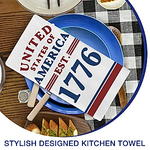 Seliem 4th of July God Bless America Patriotic Kitchen Dish Towel Set of 2, American Independence Day Hand Towel Stripes Drying Baking Cooking Cloth, Summer Holiday USA Kitchen Decor 18x26 Inches