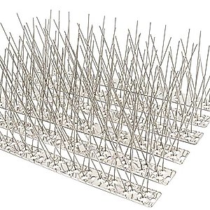QIEGL Bird Spikes for Pigeons Small Birds Anti Bird Spike Metal Bird Deterrent Spikes Stainless Steel Fence Spikes Cover 25 Feet (23 Pack Uninstalled)