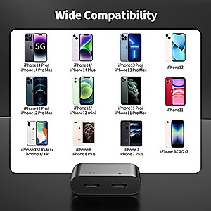 [Apple MFi Certified] Mixfly iPhone Adapter, Headphone Adapter for iPhone, Dual Lightning Audio + Charger Adapter Dongle Cable Splitter Compatible with iPhone 14/14 Pro Max/13/12/11/SE/X/XS/8 (Grey)