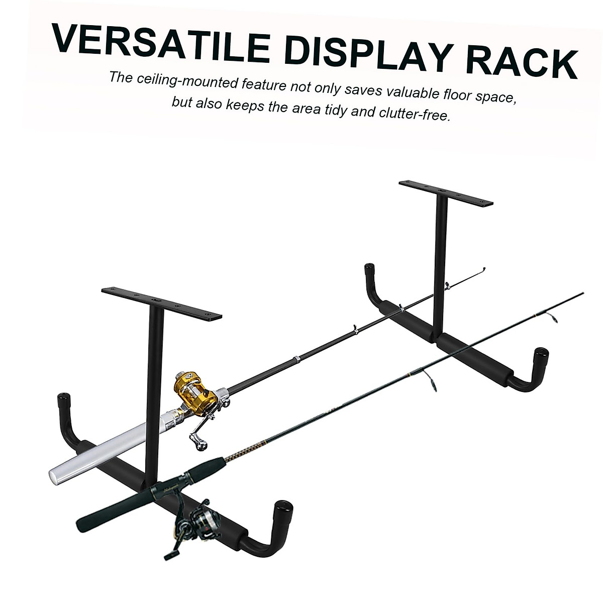 TOGEVAL Hook Display Stand Wall Hanging Display Shelf Storage Shelves Storage Rack Fishing Rods T-shaped Ceiling Rack Garage Organizer Double Sided Hooks Rod Holder Black Stainless Steel