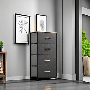 YITAHOME Dresser with 4 Drawers - Fabric Storage Tower, Organizer Unit for Bedroom, Living Room, Hallway, Closets - Sturdy Steel Frame, Wooden Top & Easy Pull Fabric Bins