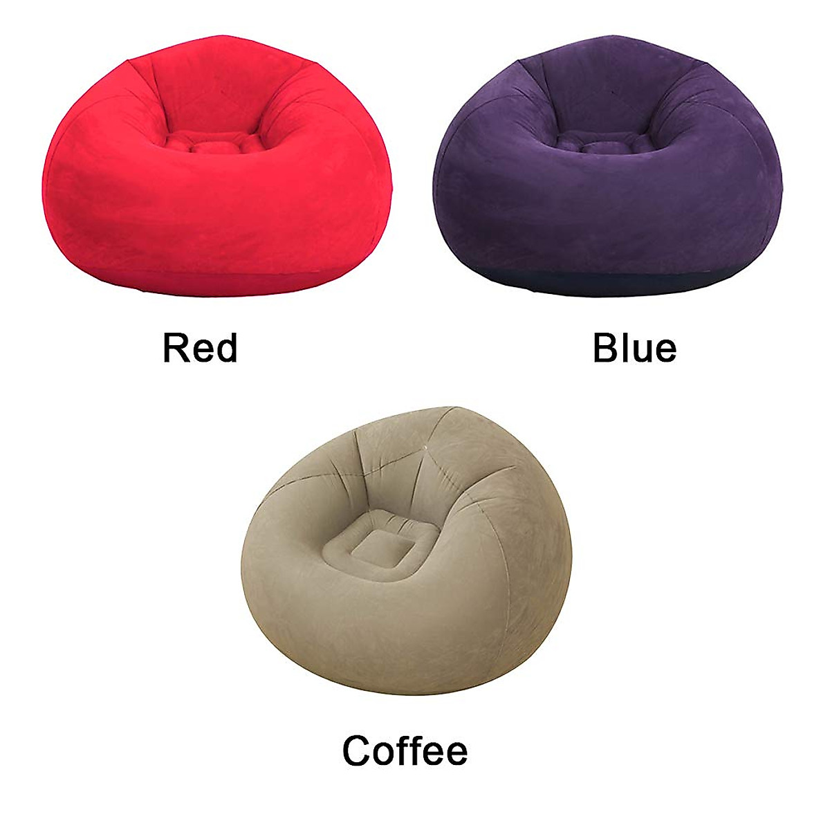 DENPETEC Bean Bag Chair Sofa Lounger Flocking PVC Lazy Inflatable Sofa Couch for Adults Home Dorm Room Living Room Comfortable Bean Bag Chair Foldable (Inflator not included)