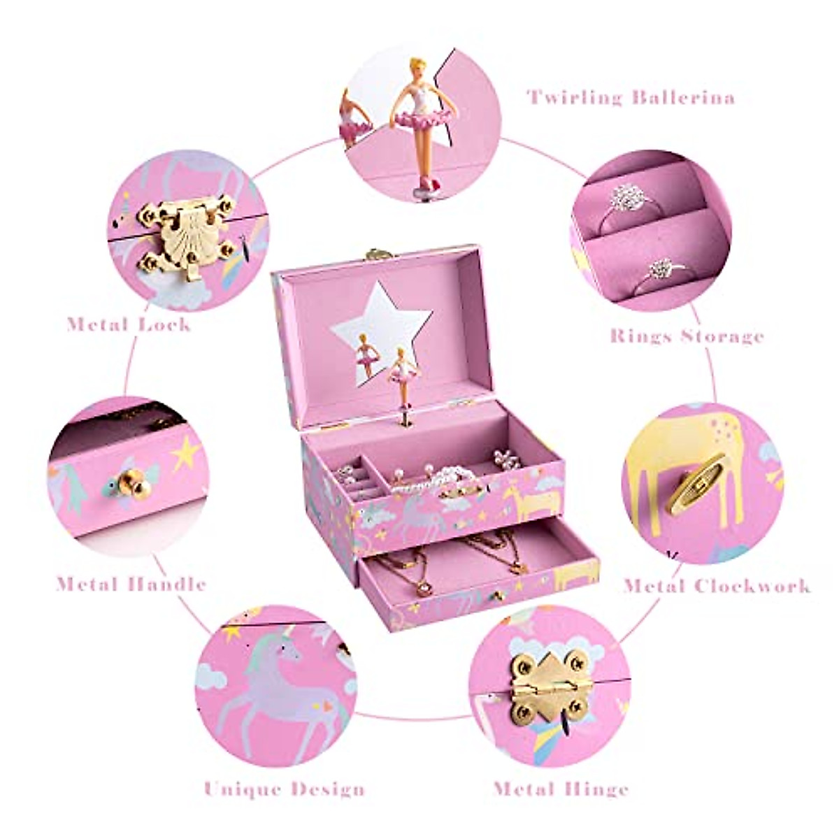 lekymo Girls Jewelry Box Kids Jewelry Box Musical Ballerina Box for Girls, Unicorn & Mermaid Design Jewelry Box for Girls Jewelry Organizers for Bedroom Decor Christmas Birthday Gifts