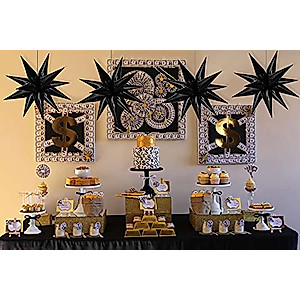 50pcs Black Star Balloons Mylar, Black Spike Explosion Star Foil Balloons Metallic, Black Starburst Cone Point Star Balloons for New Year Eve, Halloween, Graduation, Birthaday, Wedding Decorations