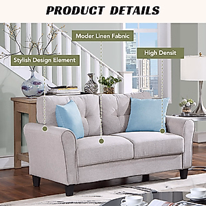 Harper & Bright Designs 3-Piece Living Room Sectional Sofa Set, Modern Style Button Tufted Linen Upholstered Armchair Loveseat Sofa and Three Seat Sofa Set Sectional Couch, Light Gray