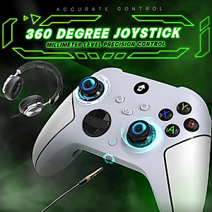 YUYIU Upgraded Wireless Controller with 7 Colors RGB Light for Xbox Controller, Xbox One Series X|S,Consoles,Steam PC Windows, Dual Vibration/Turbo/Programmable, with 3.5mm Audio Jack, 2.4GHZ Adapter