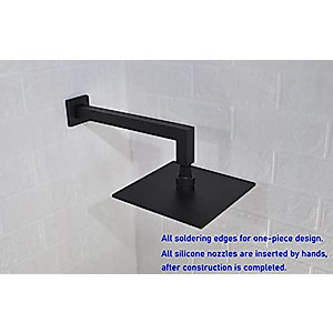 Aquaiaw Fixed Rain Fall Shower Head, Seamless Laser Soldered Solid 304 Stainless Steel, 1-Piece Construction, Wall Ceiling High Pressure Head Shower, 2.5GPM, Brass Joint (8 inch Square, Matte Black)