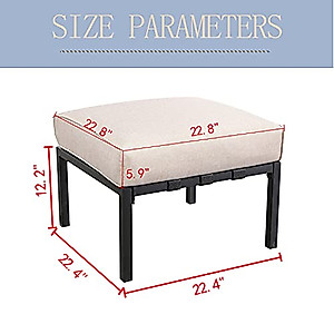 LOKATSE HOME 1 Piece Patio Ottoman Metal Outdoor Foot Rest Cushioned Footstool Modern Bistro Furniture for Yard Deck Poolside, Beige