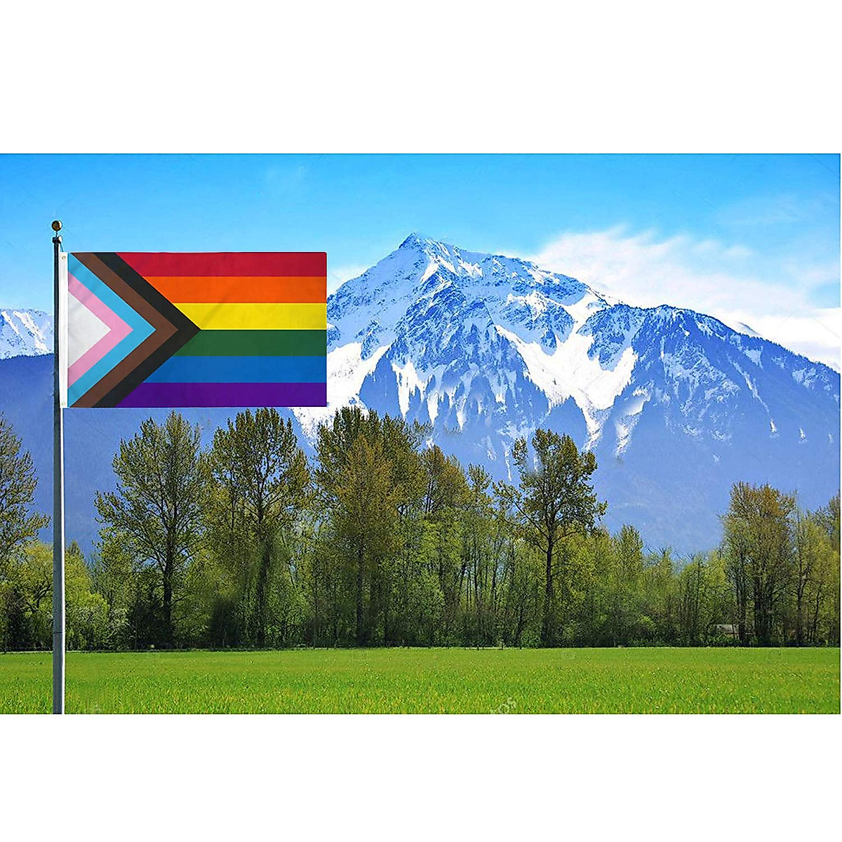Progress Pride Rainbow Flag,3 x 5 Foot Progressive Pride Flag 100 D Polyester Outdoor Flag,Bright and Vivid Colors Bisexual Trans LGTBQ Community Gay Pride Banner,UV Fade with Brass Grommets
