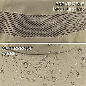 Muryobao Men's Boonie Hat UPF 50+ Summer Sun Hat UV Protection Wide Brim Waterproof Bucket Hat for Safari Garden Beach Fishing Cap Khaki