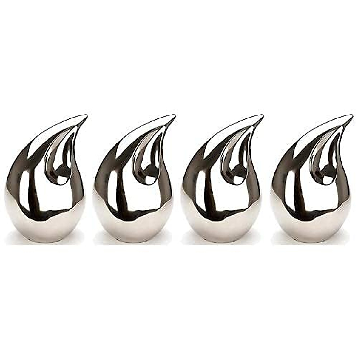 Beautiful Unique Teardrop Small Urns for Human Ashes Adult Male Female Set of 4 Decorative Cremation Keepsakes Mini Funeral Family Sharing Urns for Token Ashes with Velvet Bags Silver 3 Inch Size