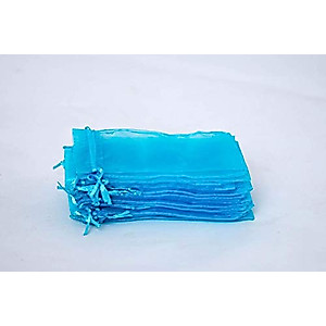 Xin 100pcs 4x6inch(about10x15cm）transparent drawstring organza bags, jewelry bags, wedding party Christmas gift bags, cosmetics gift bags (Blue)